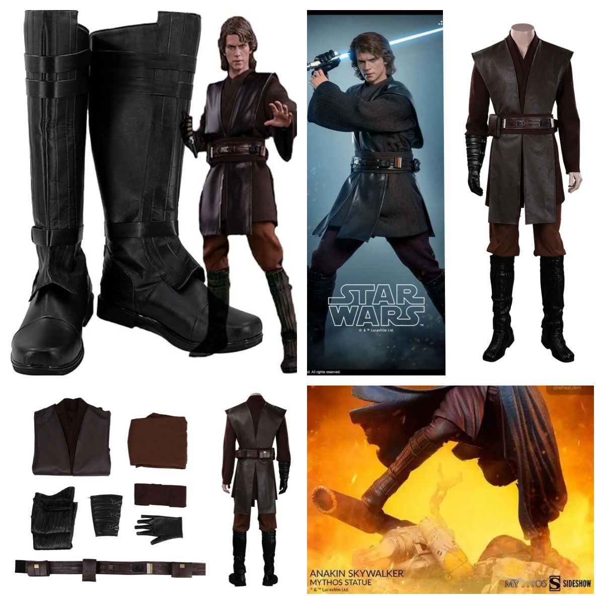 Star Wars Jedi Anakin Skywalker Cosplay Deluxe Combat Costume+PU Long ...