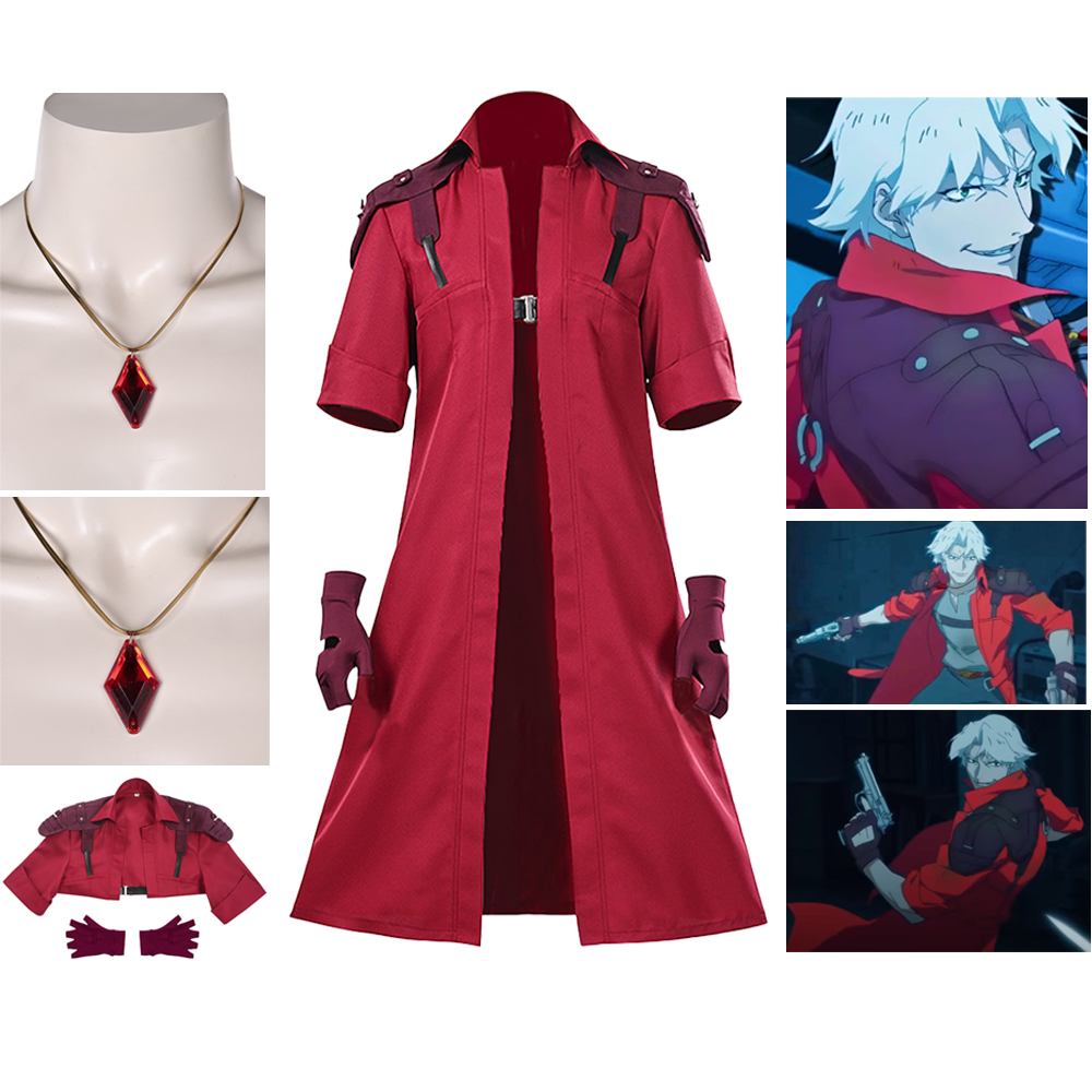 Devil May Cry Dante DmC Cosplay Costume Long Coat Jacket+Glove+Necklace ...