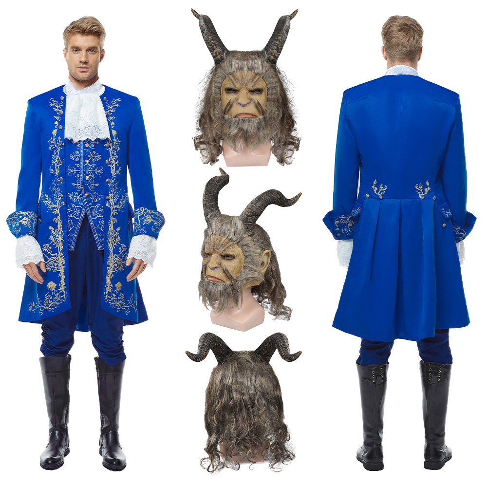 Dan Stevens Prince Adam Cosplay Party Suit Fancy Jacket Coat Pants+Mask ...
